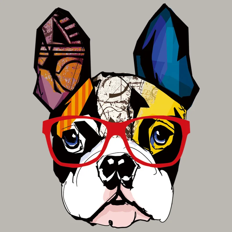 Colors Dog Head Thermal Transfers Red Glasses Patches For Clothes Diy ...