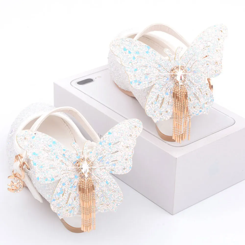 White Flower Girls Shoes Sparkly Kids Sequin Princess Shoes for ...