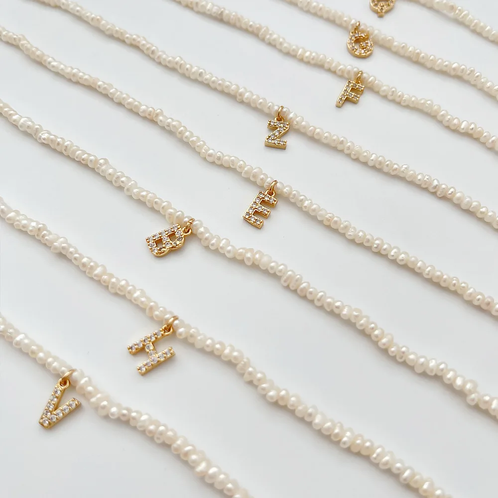 Fashion-Natural-Freshwater-Pearl-Necklace-Zircon-Alphabet-A-Z-Initial ...