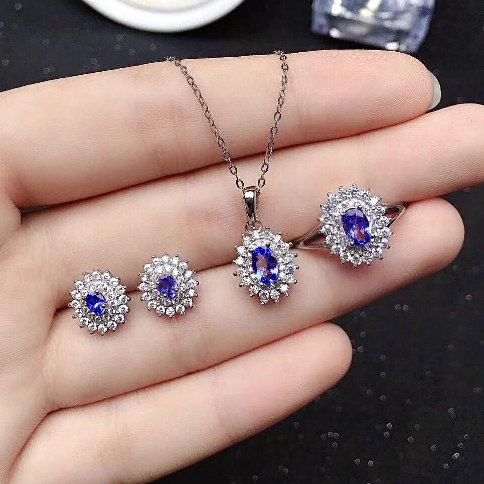 Dazzling Tanzanite Jewelry Set For Party 4 Pieces 100% Natural ...