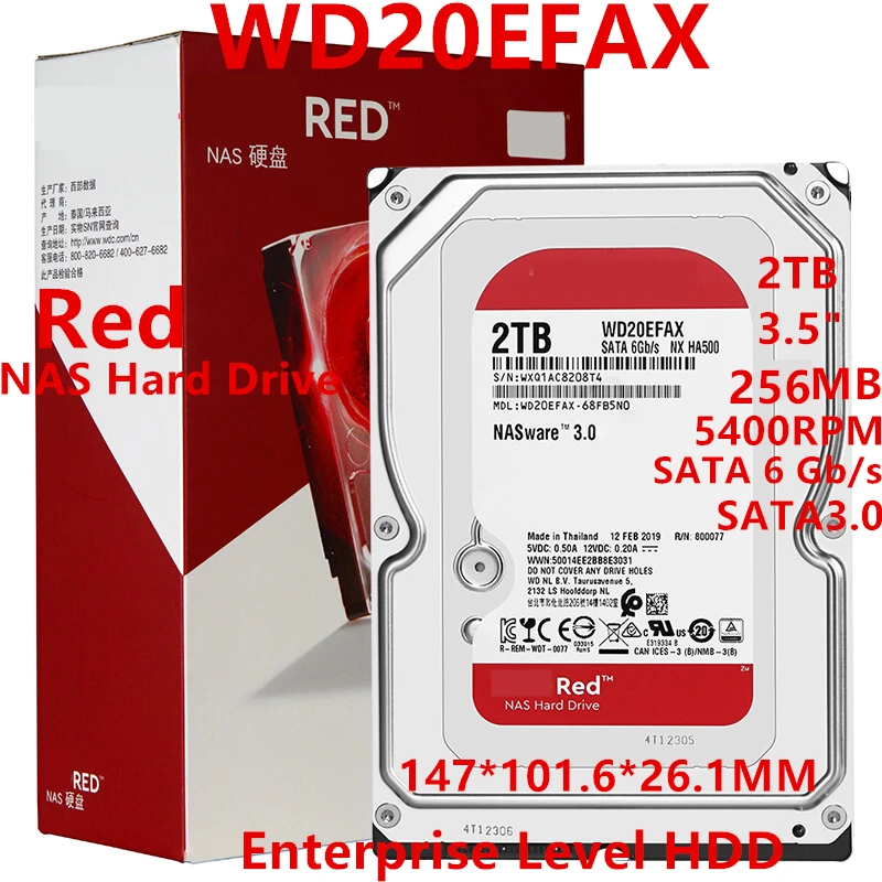 Original HDD For WD Brand Red 2TB 3.5" SATA 6 Gb/s 256MB 5400RPM For ...