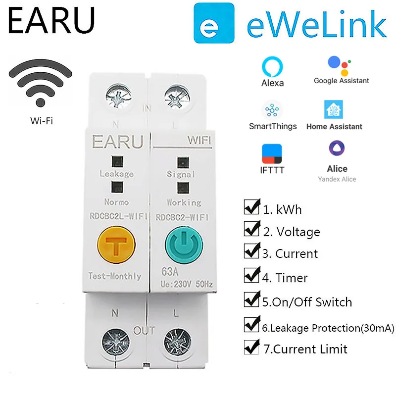 2p Wifi Circuit Breaker Energy Power Kwh Meter Time Timer Switch Relay Voltmeter Current Leakage