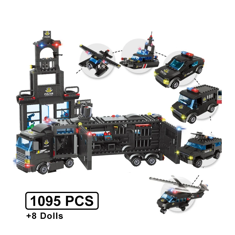1095pcs City Police Station Building Blocks Swat Team Truck, 56% OFF