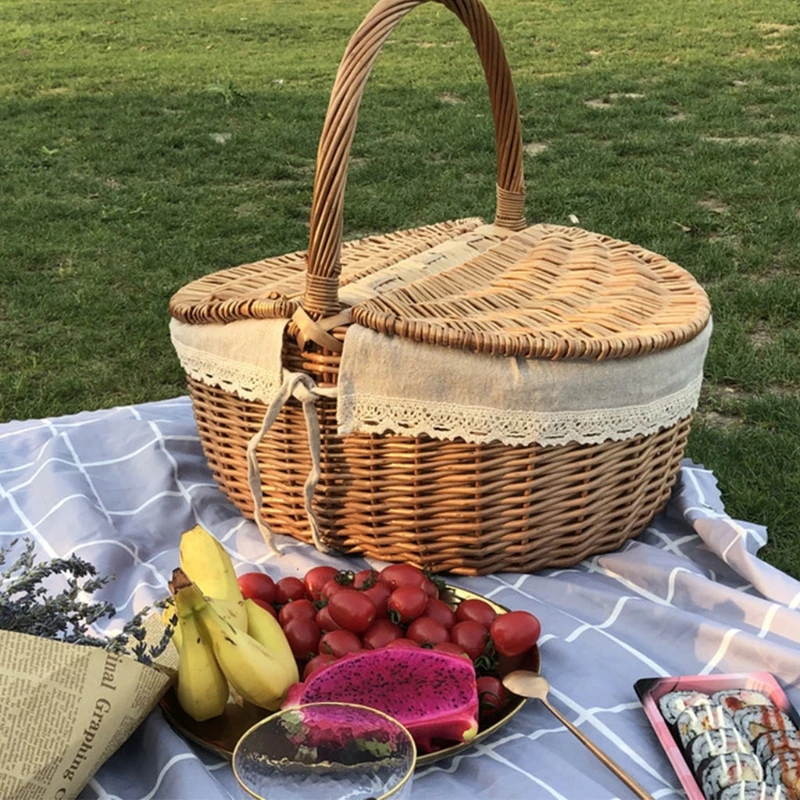 Rattan-Outdoor-Picnic-Basket-Country-Style-Hand-Woven-Hamper-with-Lid ...