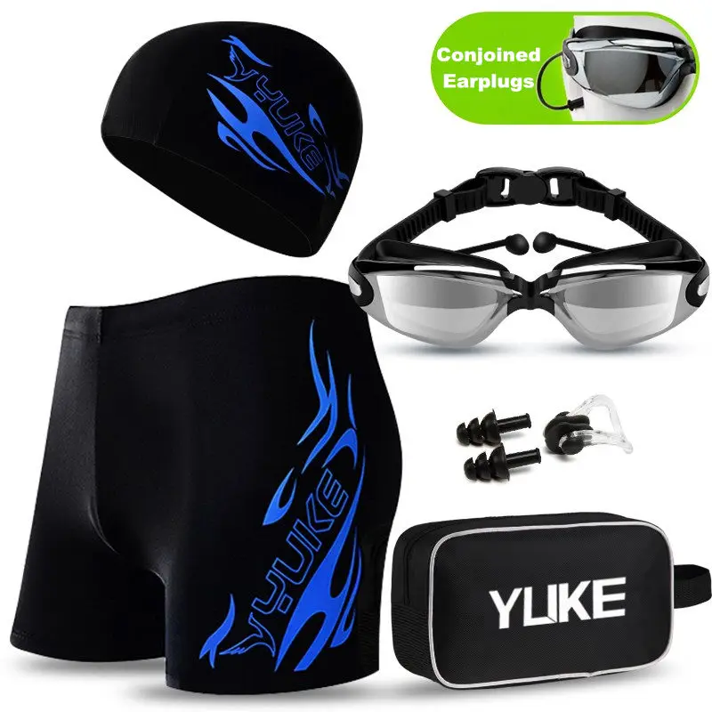 Men's Swimming Set Swim Trunks Glasses Cap Carry Bag Plus Size Swimwear ...