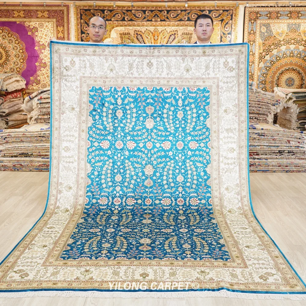 6-x9-Tabriz-Silk-Carpet-Blue-Handmade-Vantage-Antique-Persian-Silk-Rugs ...