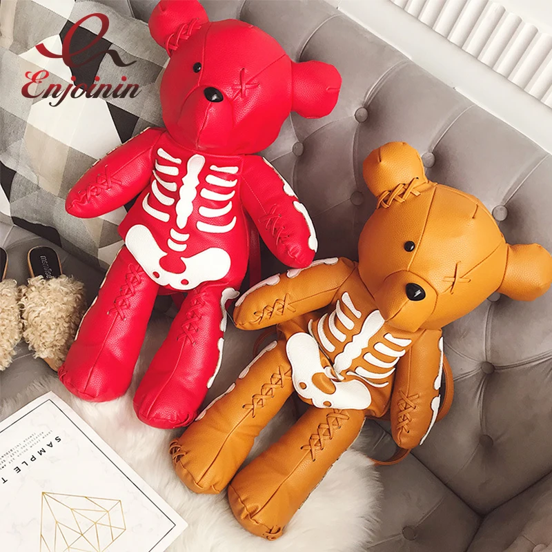 Punk Skull Bear Style Backpack For Women Novel Cross Design Travel ...