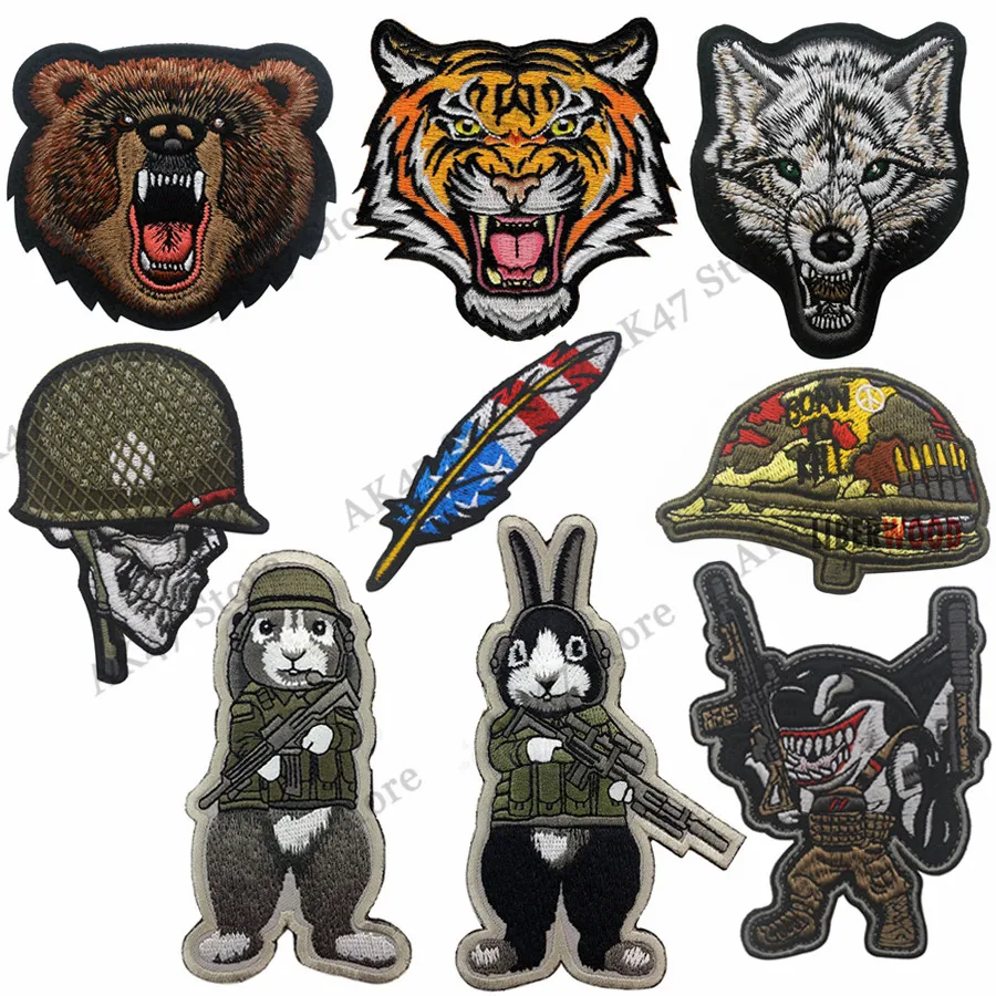 Feather Animal Skull Helmet | Patches Tactical Wolf | Animal Patch ...