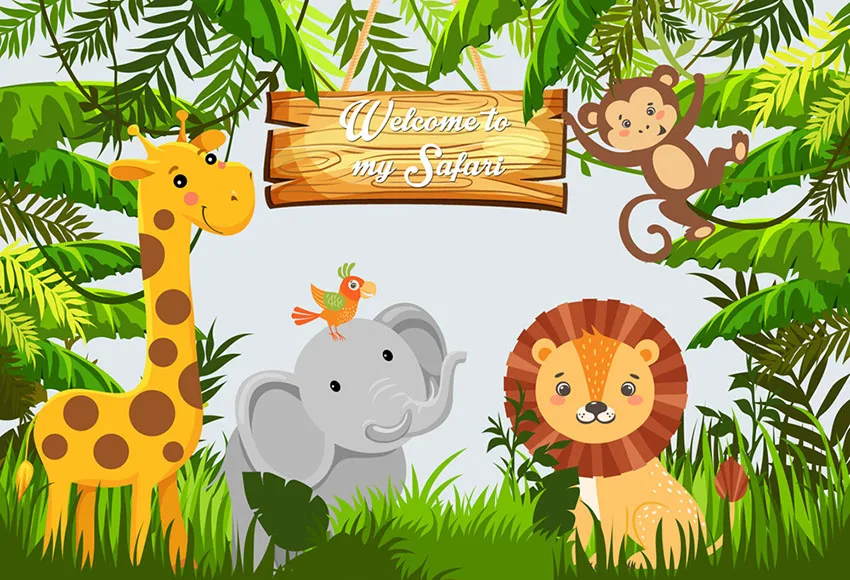7x5FT-Welcome-to-Safari-Jungles-Party-Baby-Elephant-Lion-Monkey-Custom ...
