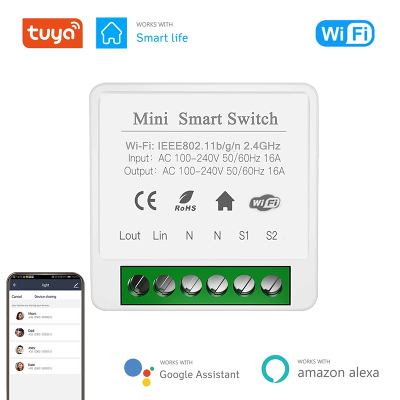 Mini Tuya Wifi DIY Switch 16A Supports 2 Way Control Smart Home ...