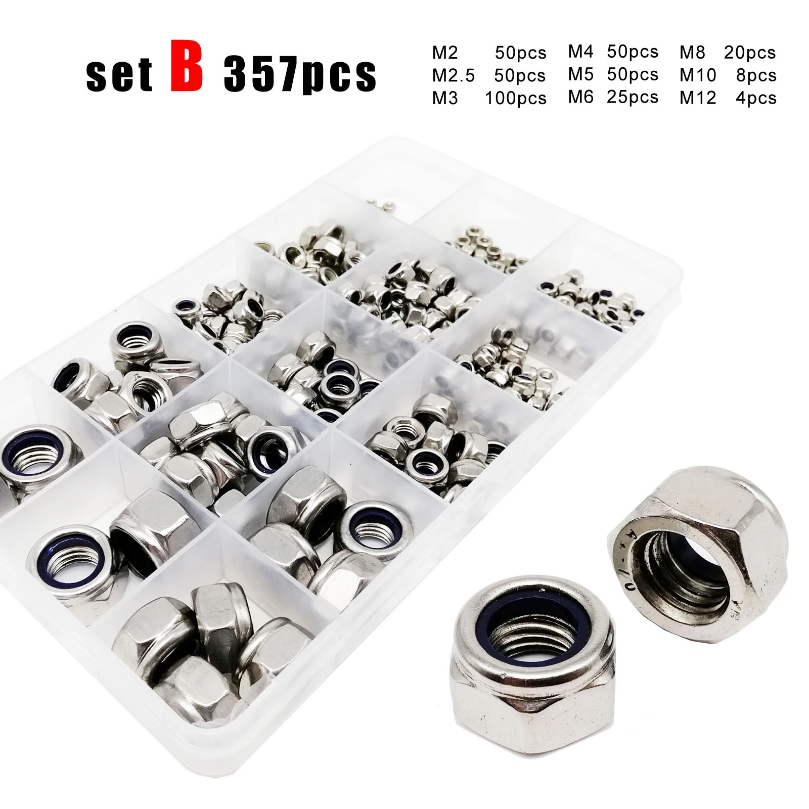 162/357pcs M2 M2.5 M3 M4 M5 M6 M8 M10 M12 304 Stainless Steel Hexagon ...