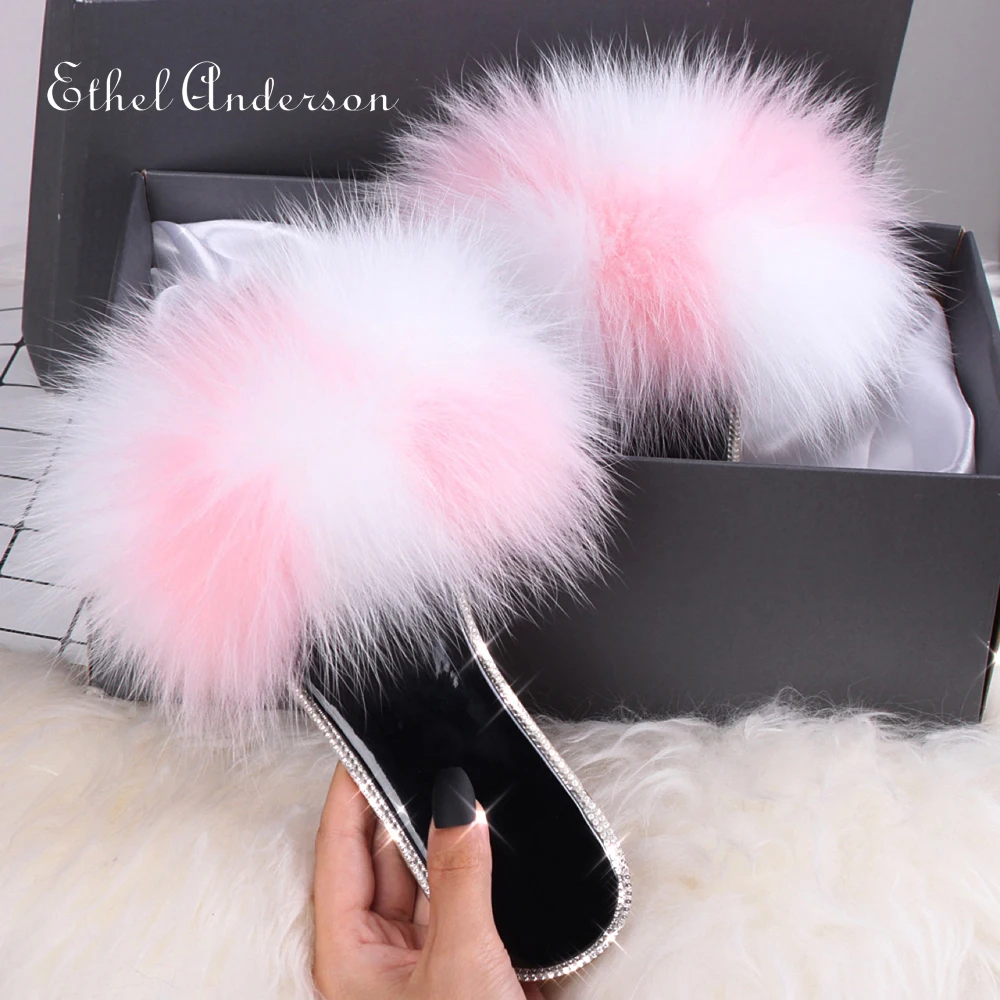 Ethel Anderson 2021 Fox Fur Slides Real Fur Slippers Fully, 57% OFF