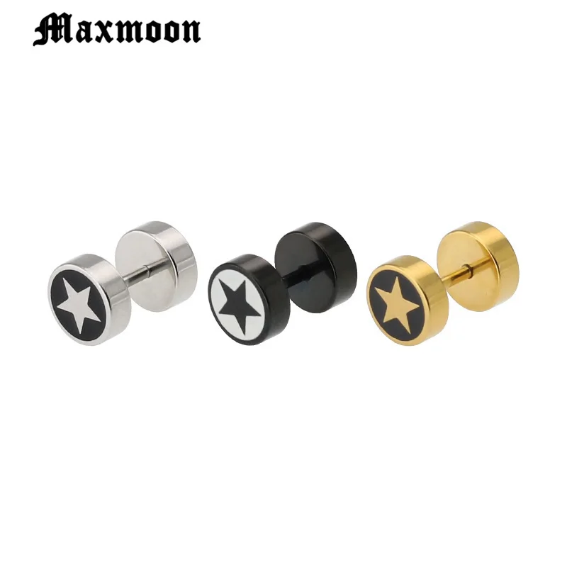 남자를위한 Maxmoon 펑크 스테인레스 스틸 귀걸이 더블 양면 라운드 스터드 귀걸이 남성 고딕 바벨 블랙 귀걸이 남자 쥬얼리