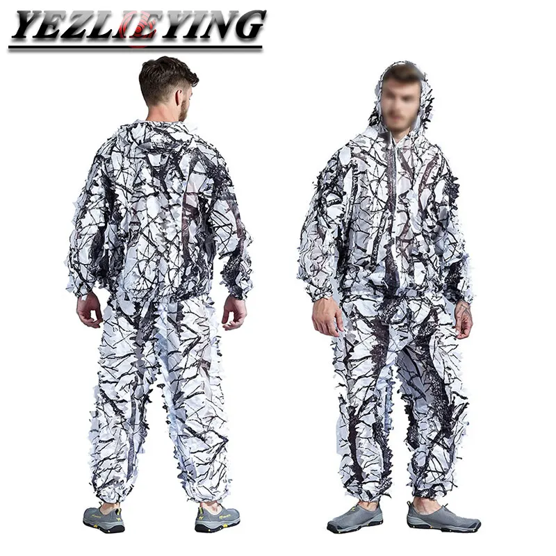 3D Maple Leaf Ghillie Suits Winter White Snow with Zipper Hunting Clothes for Hunting Shooting ...