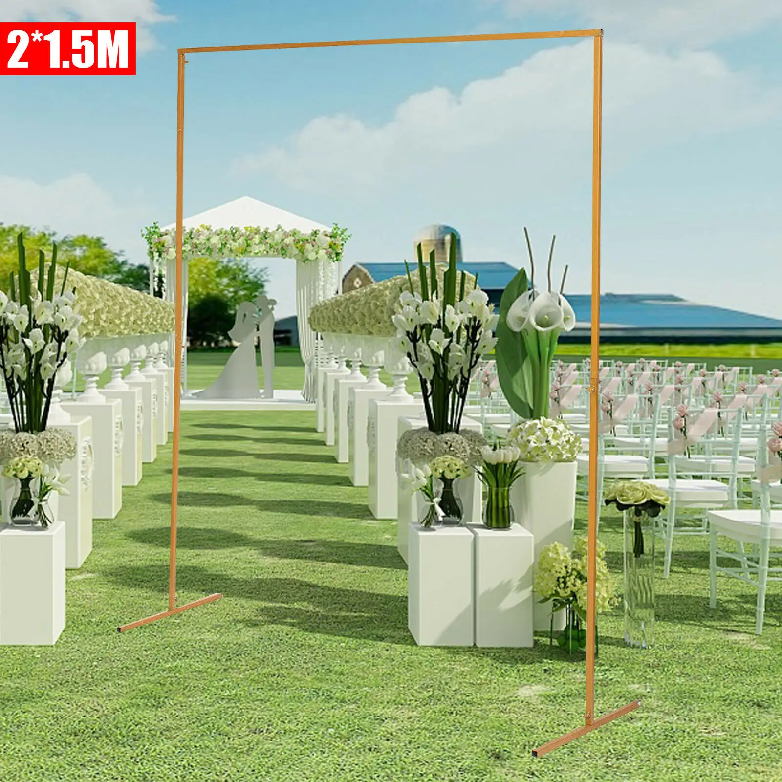 2x1-5m-Wedding-Arch-Square-Iron-Backdrop-Gold-Stand-Props-Flower-Rack ...