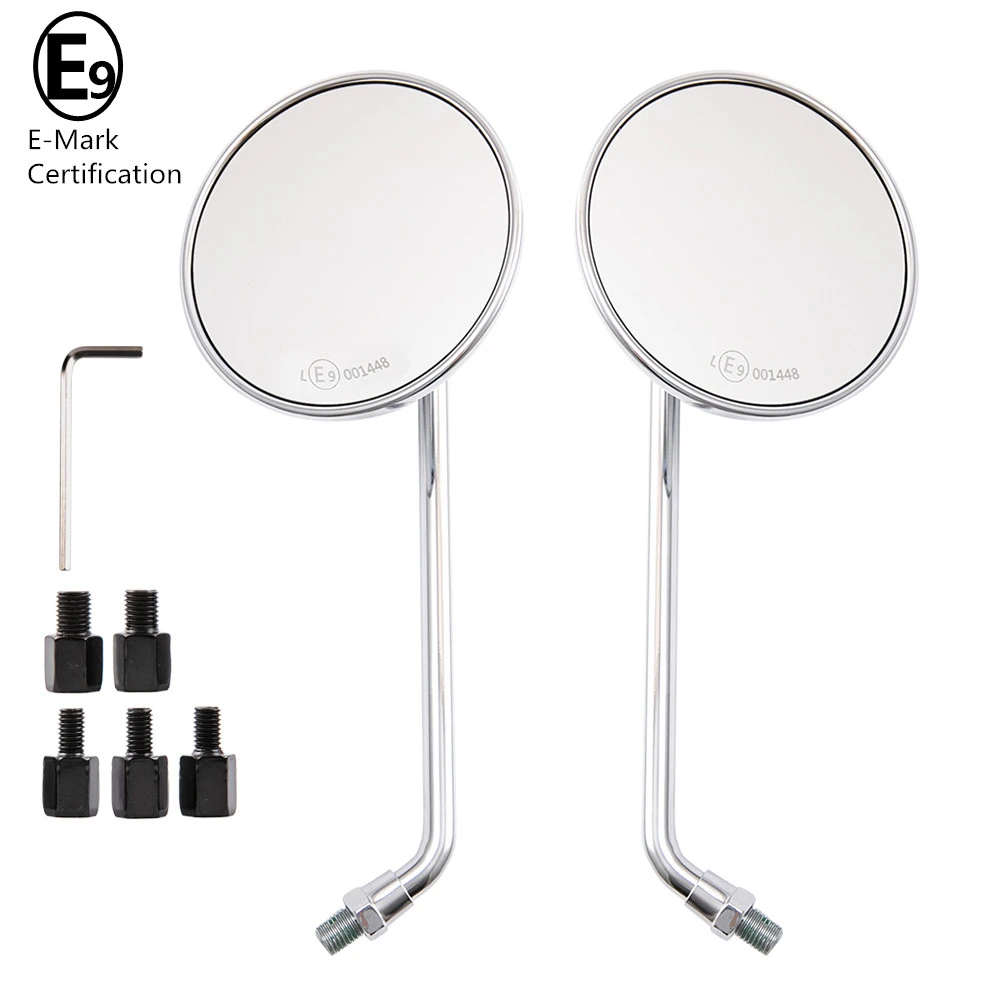 E-mark 1pair 8mm 10mm Chrome/black Motorcycle Scooter Mirrors Round ...