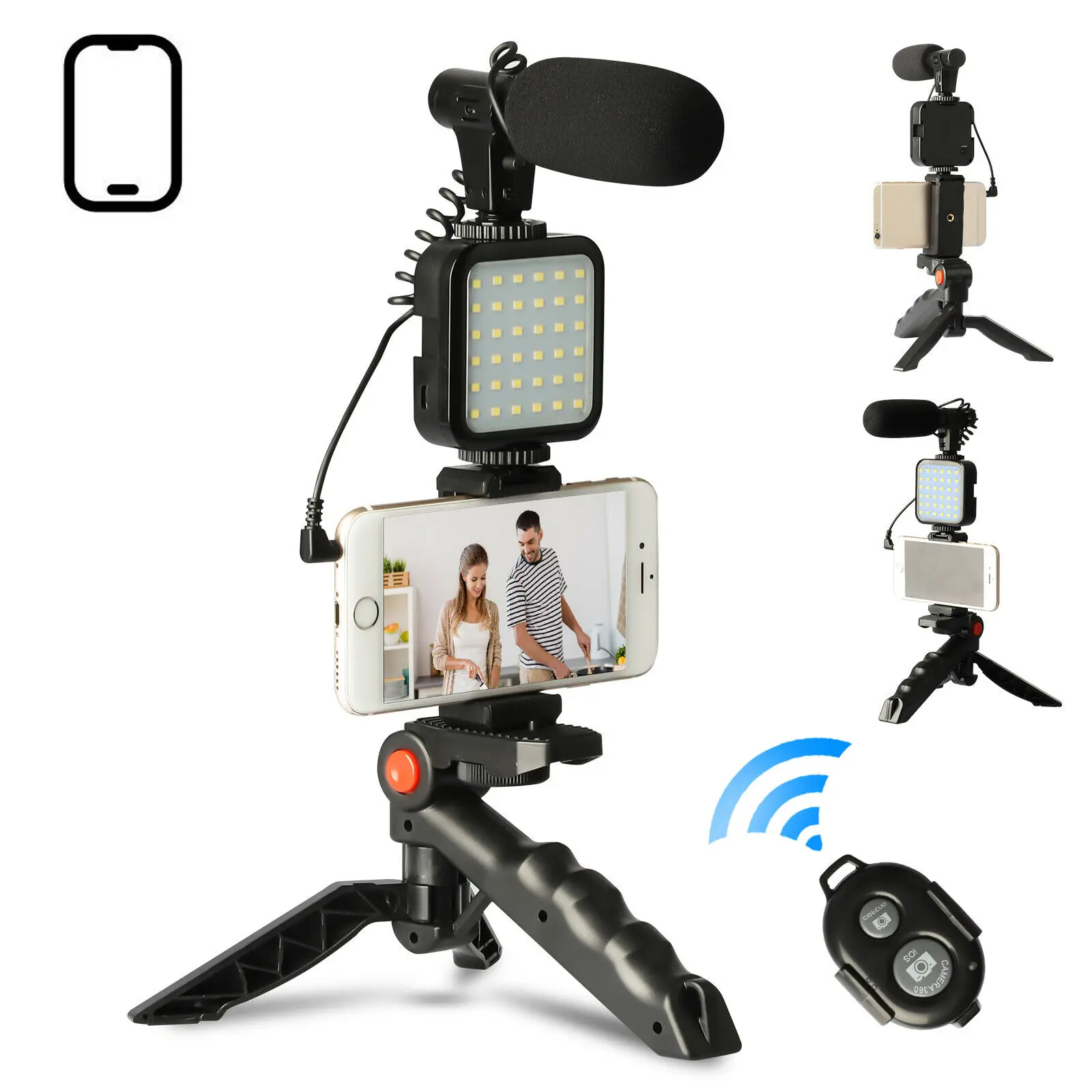 Smartphone-Video-Microphone-Shooting-Kit-LED-Light-Stand-Vlog-Tripod ...