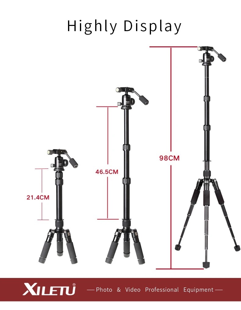 Trépied photo,support de table XILETU FM5C-MINI en aluminium Stable ...