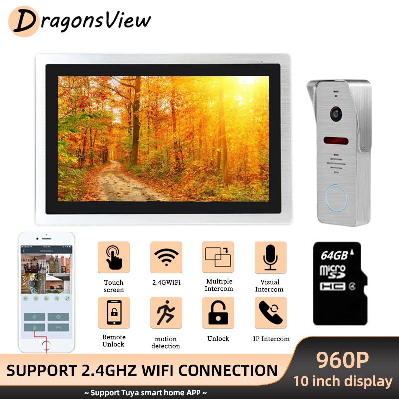 Dragonsview Wifi Intercom Video Door Phone 10 Inch Smart Touch Screen 960P Doorbell Camera 