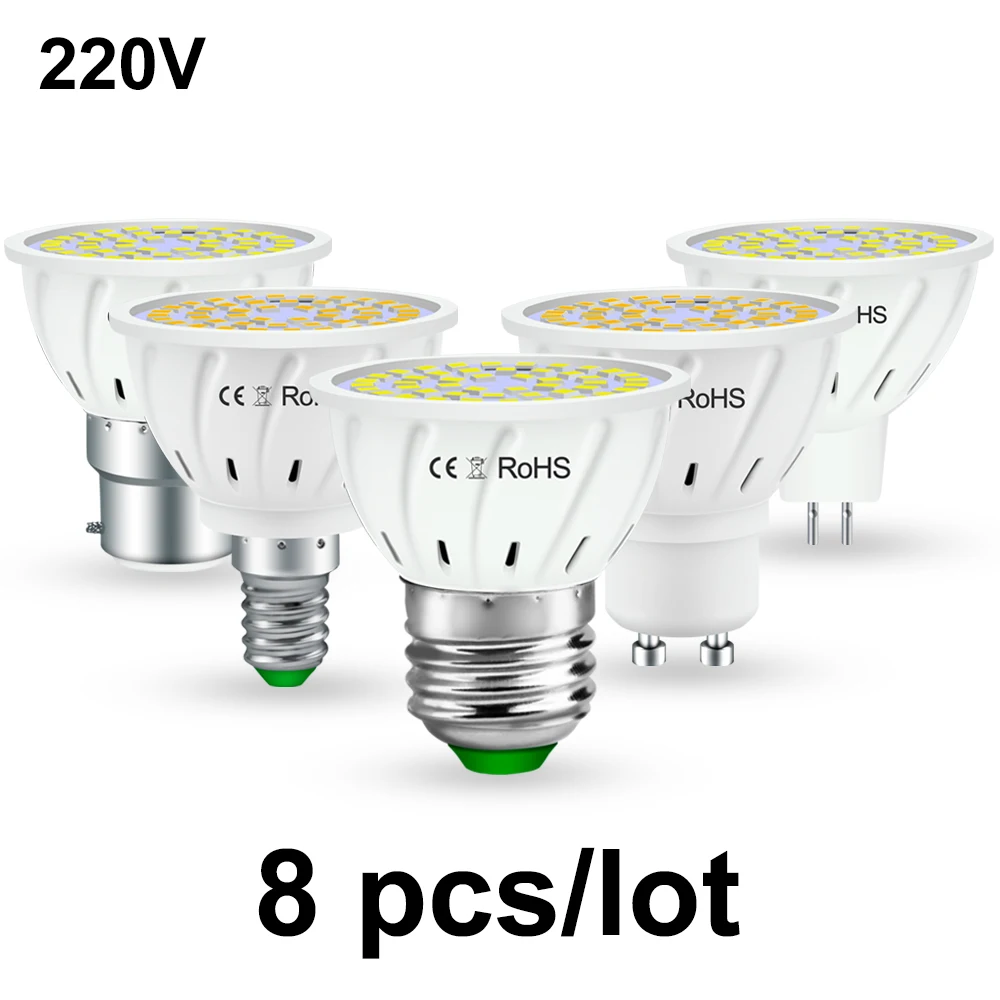 Bombilla LED GU10 MR16, foco E14, 5W, 7W, 9W, E27, B22, 220V, GU5.3, gu 10, 2835, 8 unidades ...