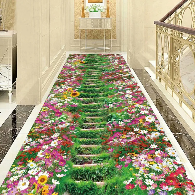 3D Pastoral Flower Hallway Corridor Carpets Living Room Area Rug ...