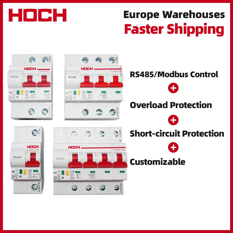 HOCH RS485 Modbus Circuit Breaker 1P 2P 3P 4P 10-125A Din Rail Smart ...