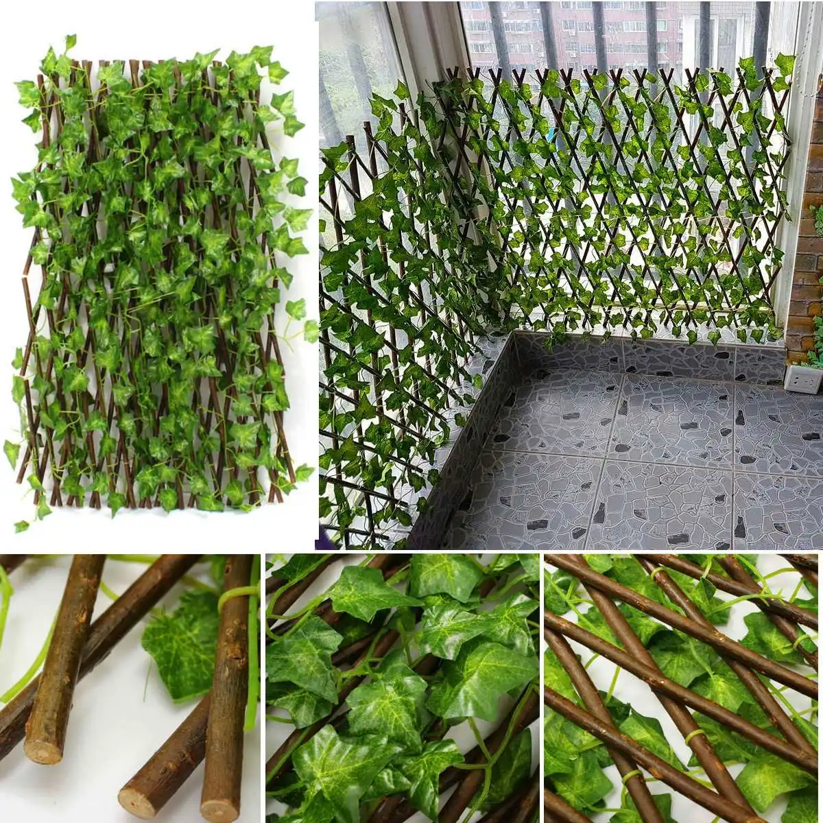 Retractable Artificial Garden Trellis Fence Expandable Faux Ivy Privacy ...