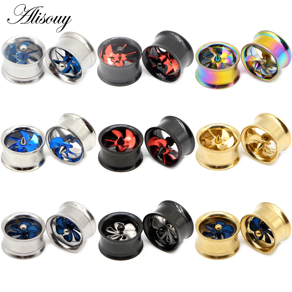 Alisouy 2pc Blue Red Propeller Fan Style Ear Tunnel Plugs Piercing ...