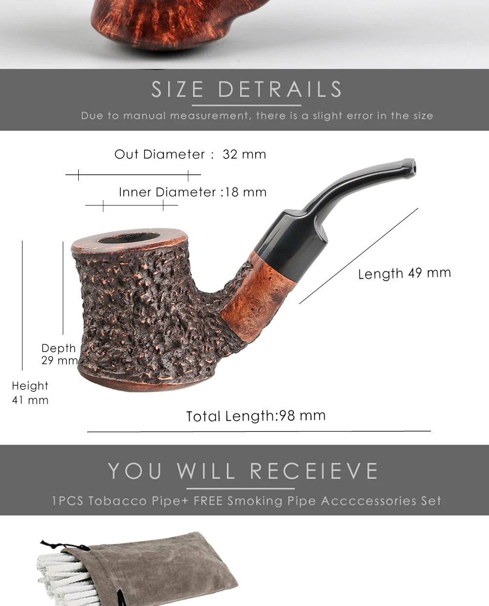 Pipe,Tuyau de fumée en bois de bruyère,conception à tige coudée pour ...