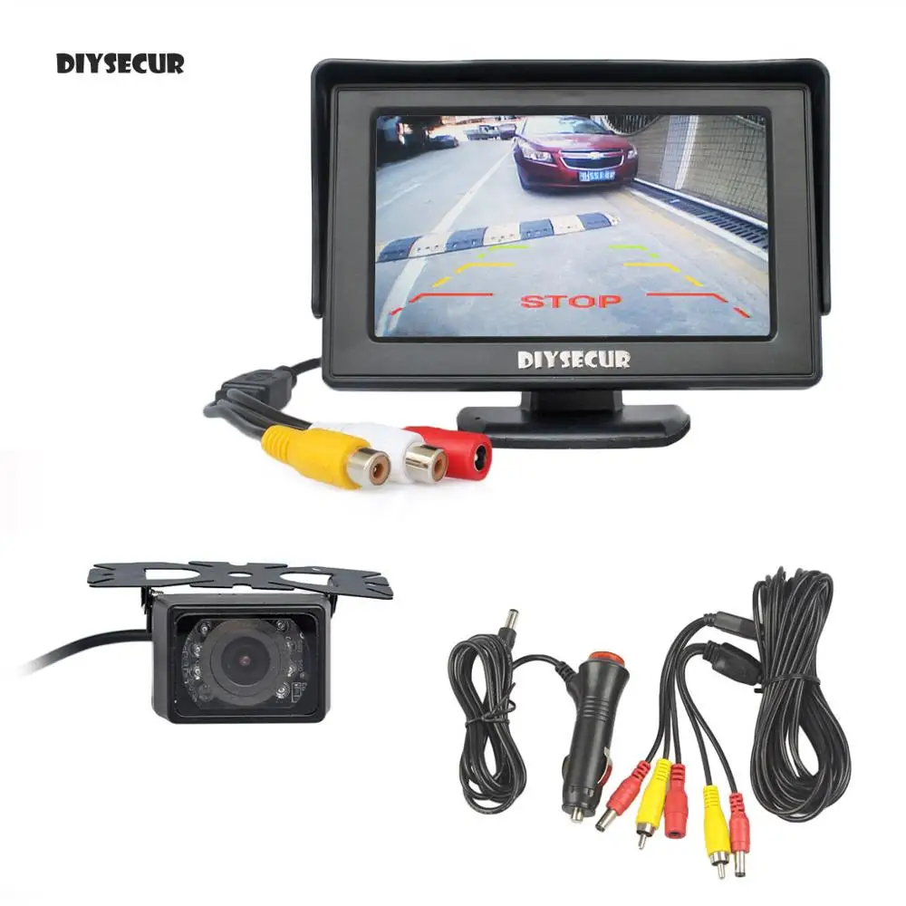 DIYSECUR Waterproof IR Night Vision HD Rear View Car LED Camera + 4.3 ...