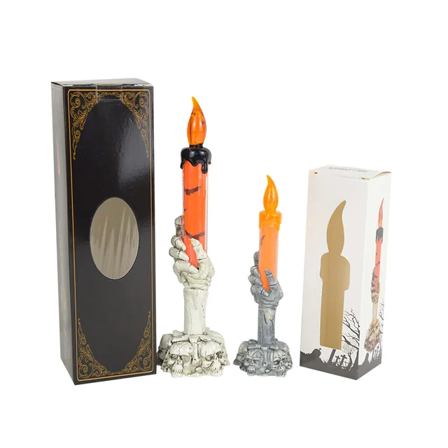 Halloween Skull Led Candle Light Skeleton Handheld Bat Candlestick ...