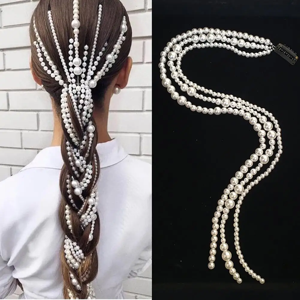 HOT-SALES-Women-Fake-Pearls-Hair-Extension-Chain-Ponytail-Tassel ...