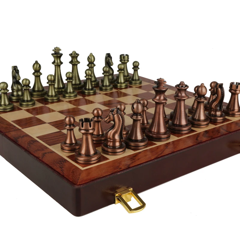 Zinc Alloy Chess Set Luxury Portable Folding Wooden Chess Board Games ...