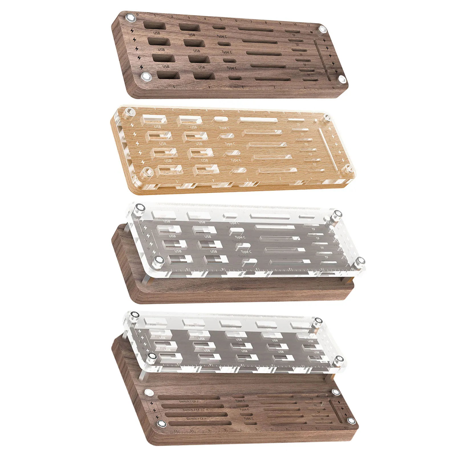 Storage Box Transparent Wooden Slot Holder Multi-Grid Clear for ...