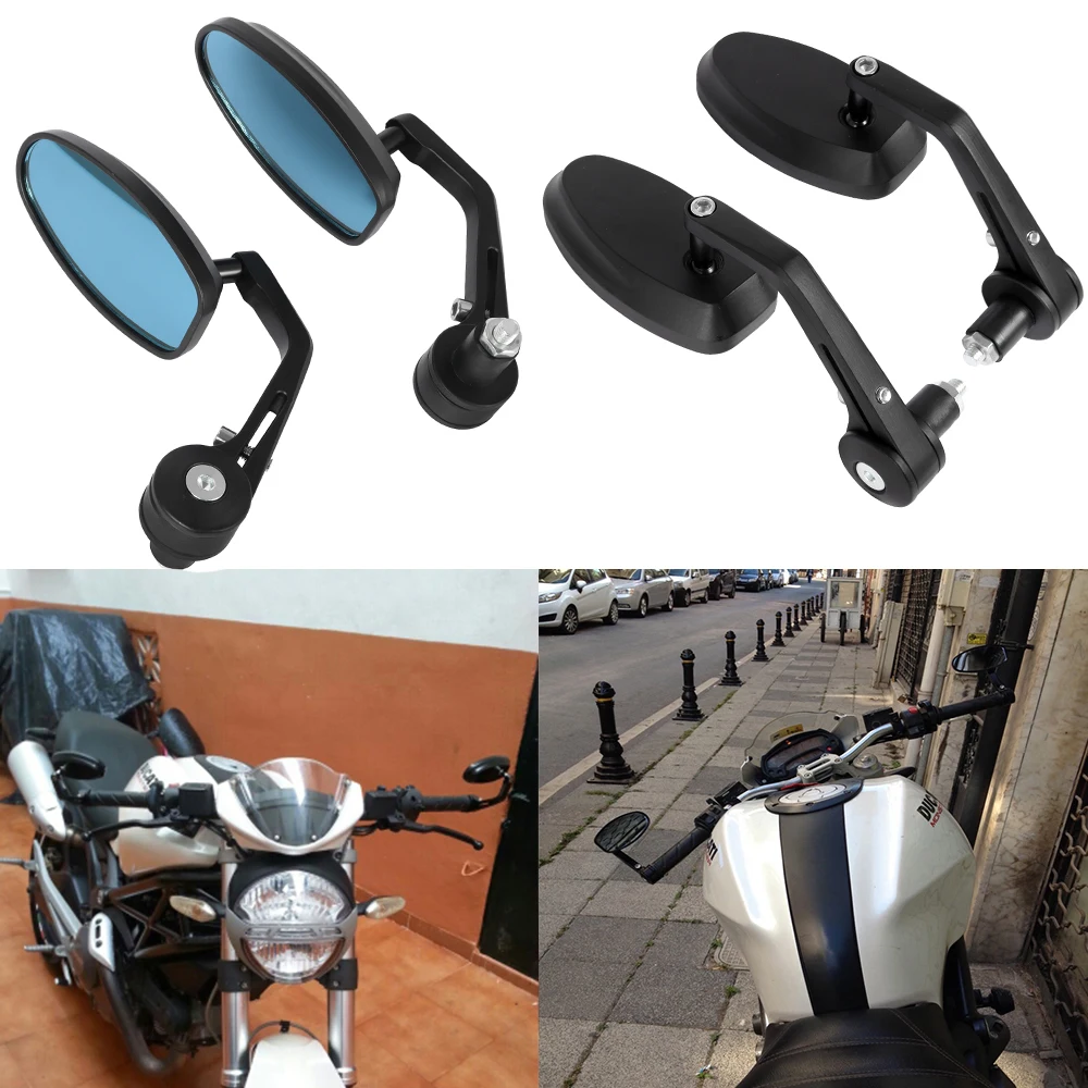 Black 7/8" Handlebar End Mirrors Oval Custom Classic Side Mirrors ...
