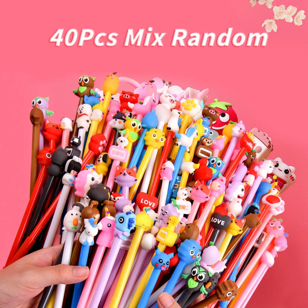 40Pcs-Lot-Cute-Cartoon-Gel-Pen-0-5mm-Black-Ink-Kawaii-Pens-Student ...