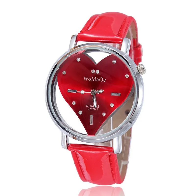 Women Creative Heart Shape Watch Stylish Leather Band Quartz Watch ...