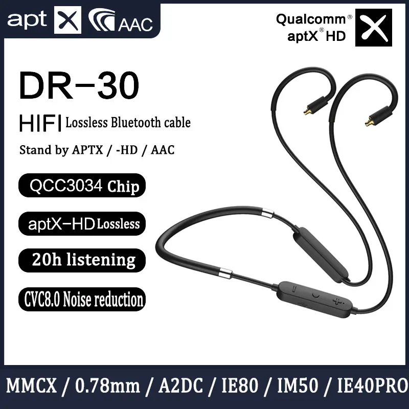 Bluetooth Upgrade Cable For Qualcomm QCC3034 Chip AptxHD For Shure mmcx ...