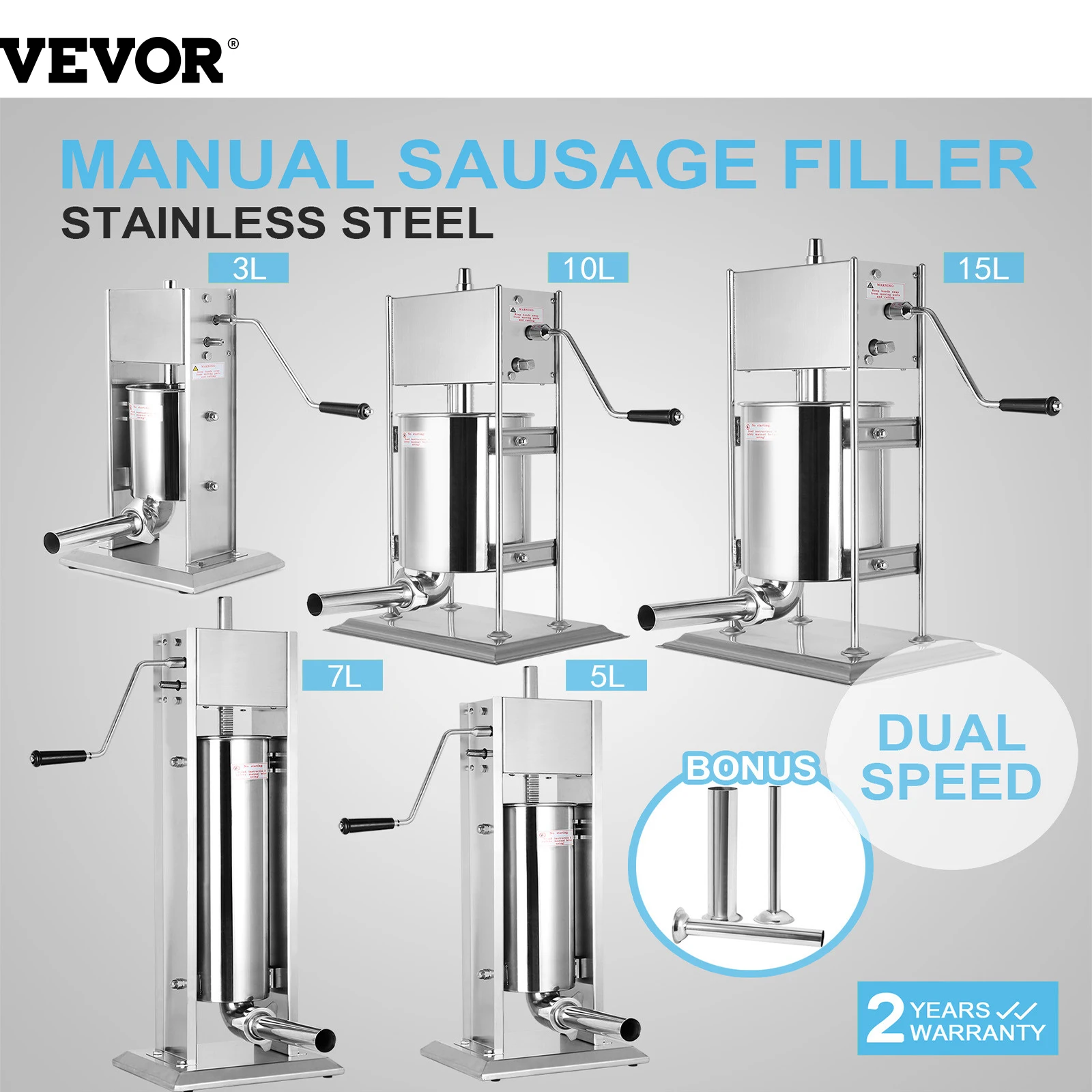VEVOR 3L 5L 7L 10L 15L Manual Vertical Sausage Filler Stuffer Food ...