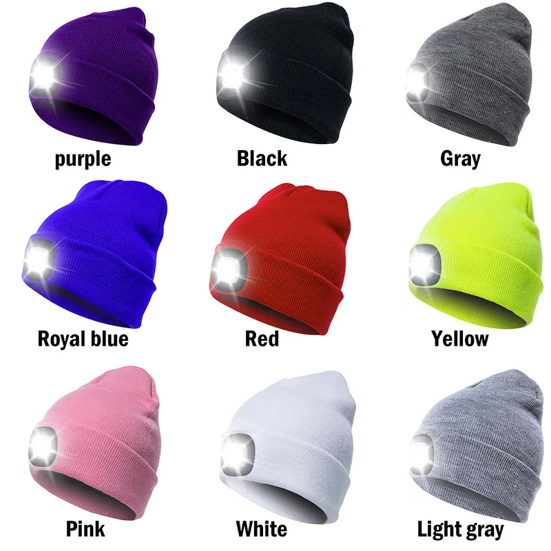DIHOPE Winter Unisex Warmer Knit Cap Hat Button Battery LED Beanie Cap ...