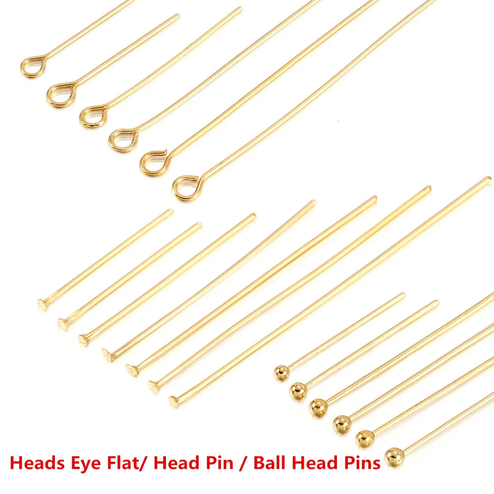 50 100pcs Stainless Steel Heads Eye Flat Head Pin Gold Silver Plated ...