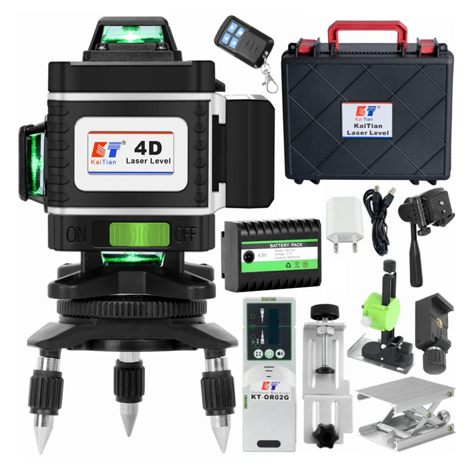 KaiTian Nivel láser 4D, dispositivo con Cruz, 16 líneas, autonivelante, 360 Horizontal y ...