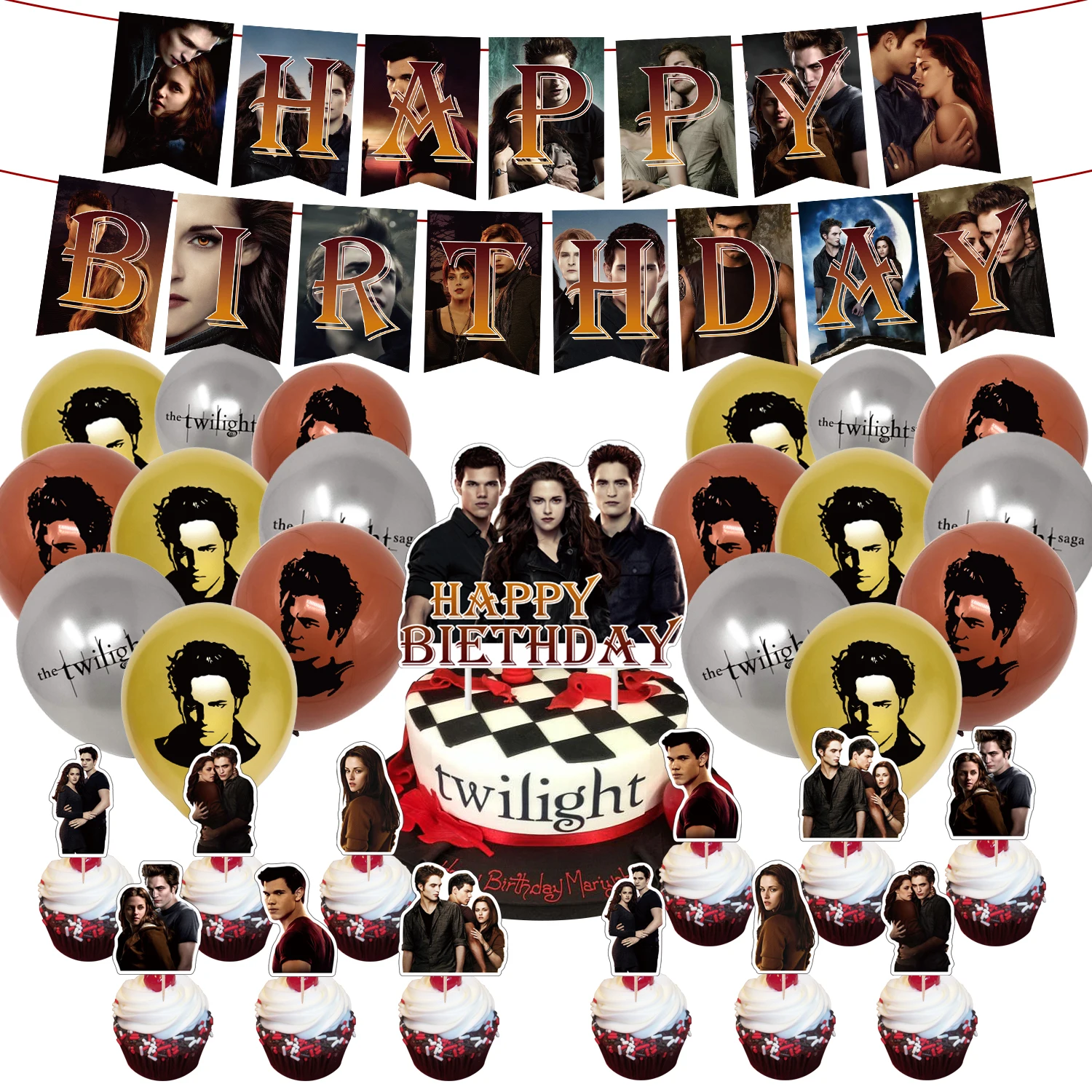 46pcs Twilight Movie Theme Banner Happy Birthday Party Decorations ...