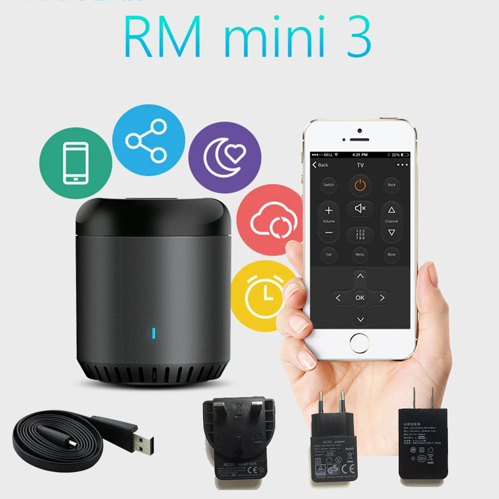 Broadlink rm mini3, controle universal inteligente sem fio, wi fi/ir/4g, controle inteligente ...