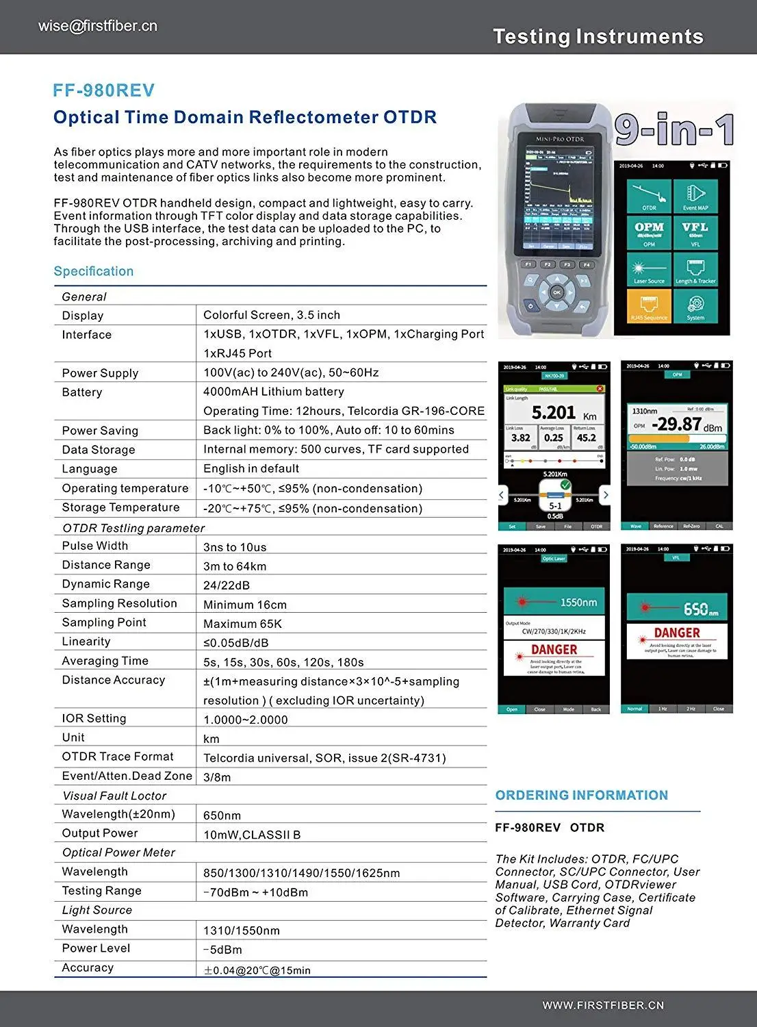 Best 980REV Mini pro OTDR Reflectometer 9 Functions in 1 Device OPM OLS ...