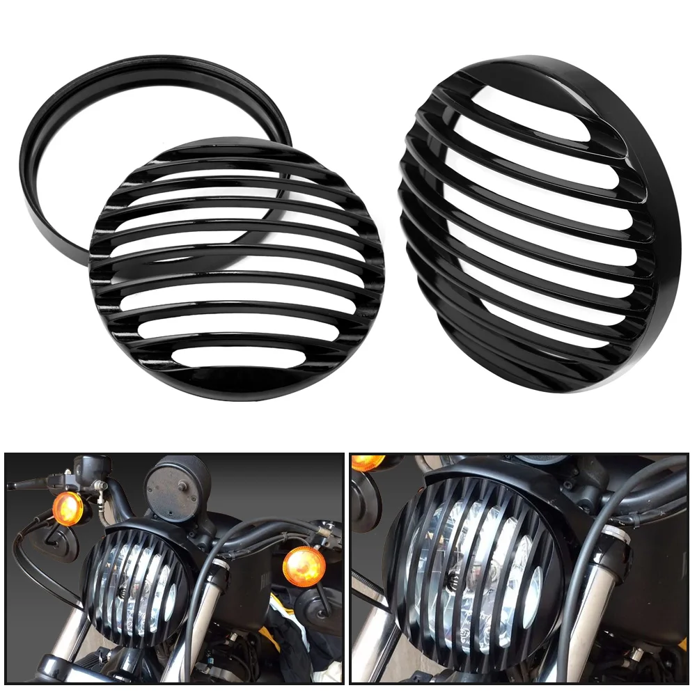 Motorcycle-5-75-5-3-4-Aluminum-Headlight-Lamp-Grill-Cover-For-Harley ...