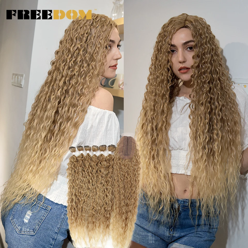 FREEDOM Synthetic Curly Hair Extensions Ombre Blonde Afro Kinky Curly ...