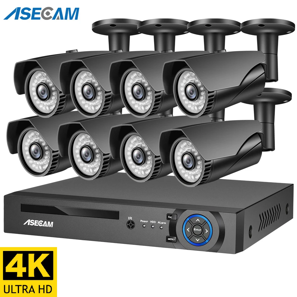 4k Ultra Hd Security Camera Poe System Set H.265 Home Cctv Gray Metal ...