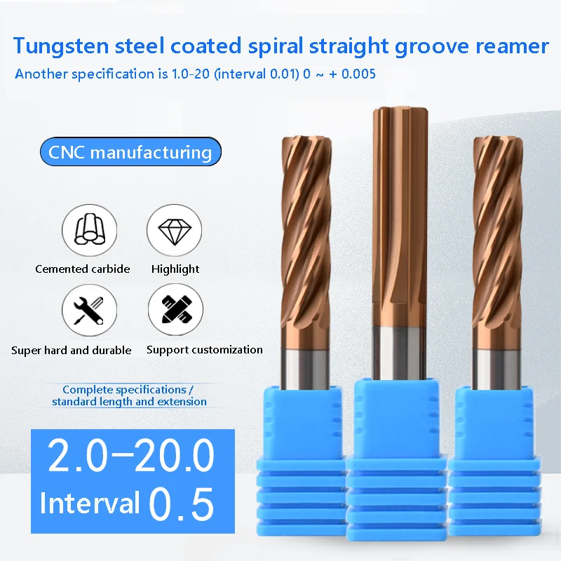 Carbide Machine Reamer Coated Straight Flute 1~20mm 4 Flutes 6 Flutes ...