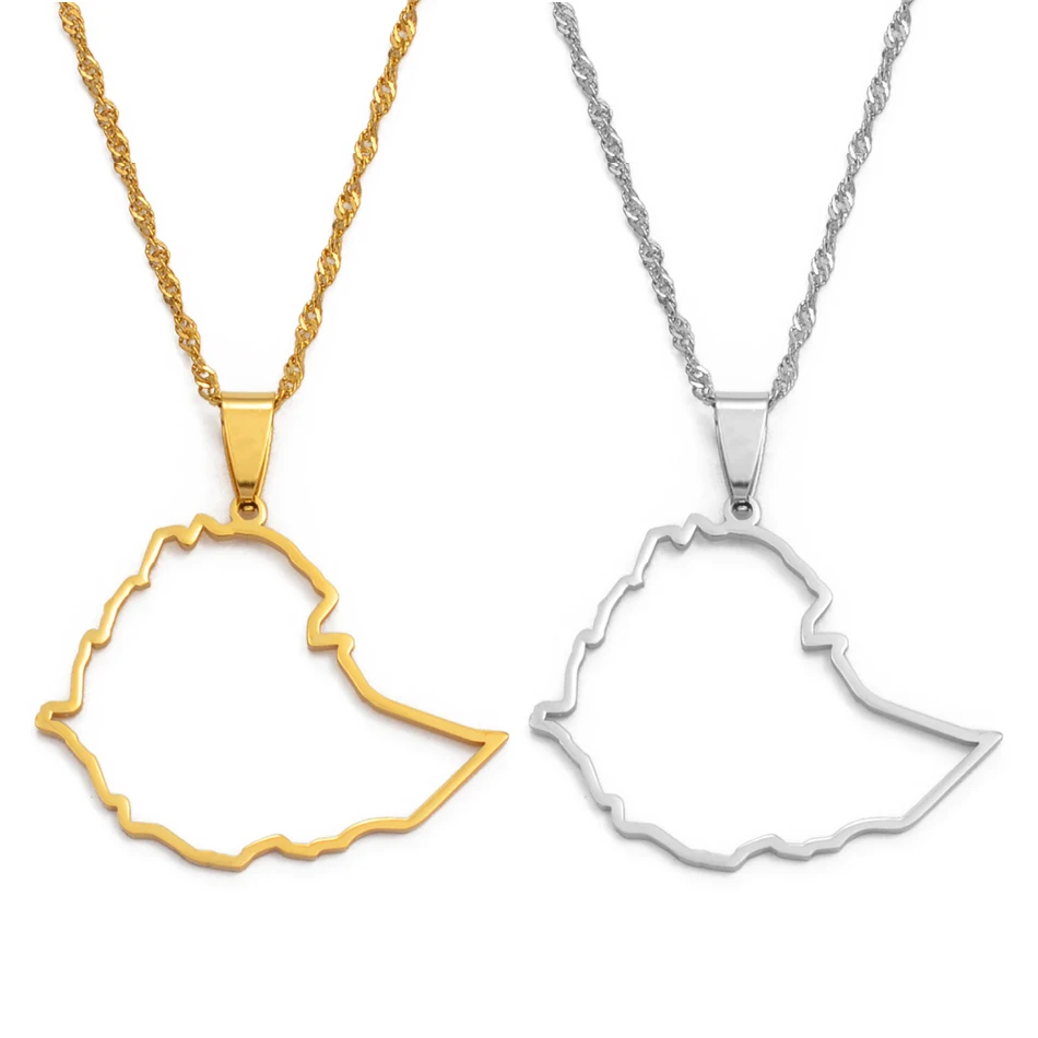 Anniyo Ethiopia Outline Map Pendant Necklace For Women Men Girls Gold ...